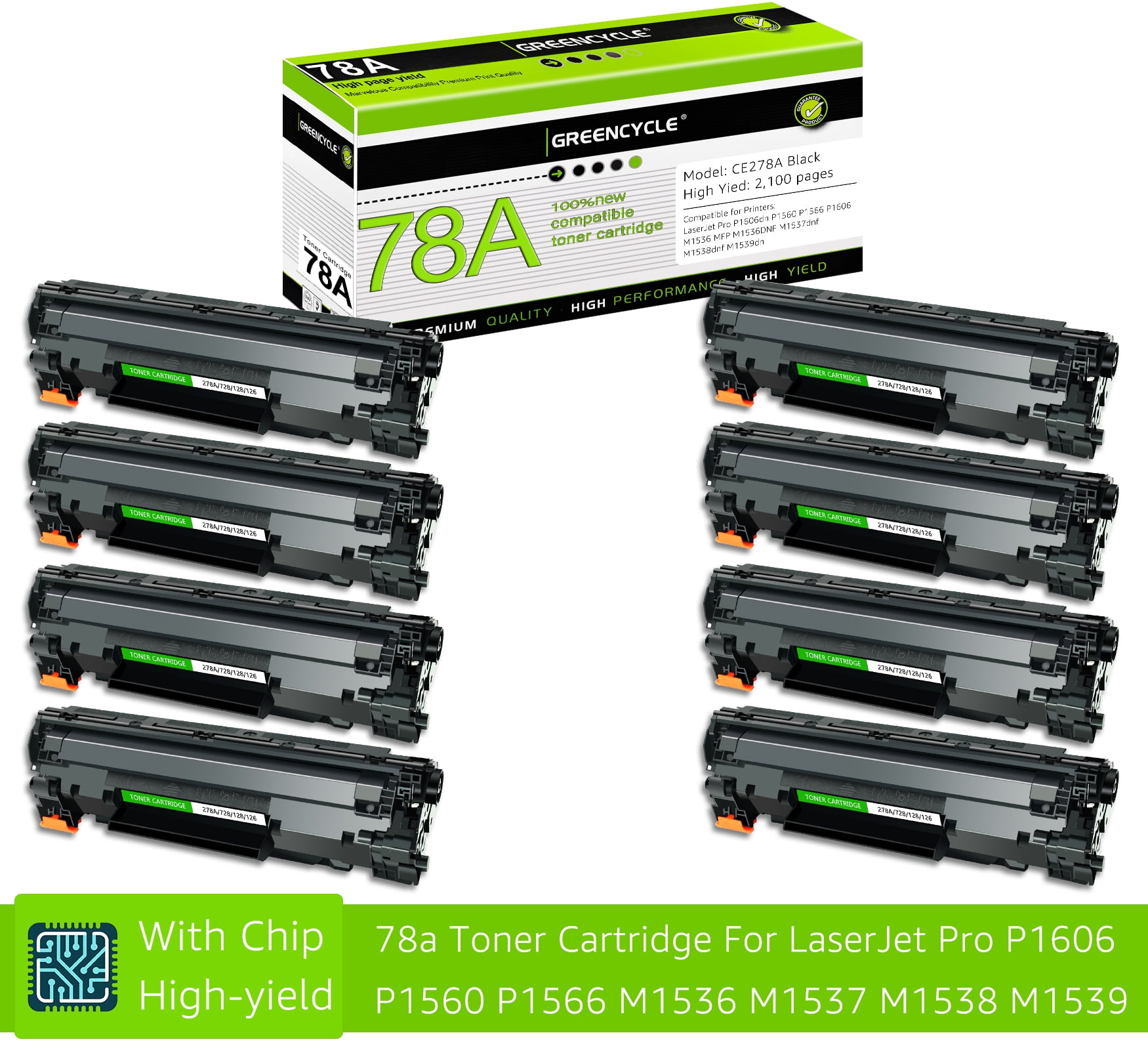 GREENCYCLE 8 Pack Compatible for HP 78A CE278A Black Toner Cartridge ...