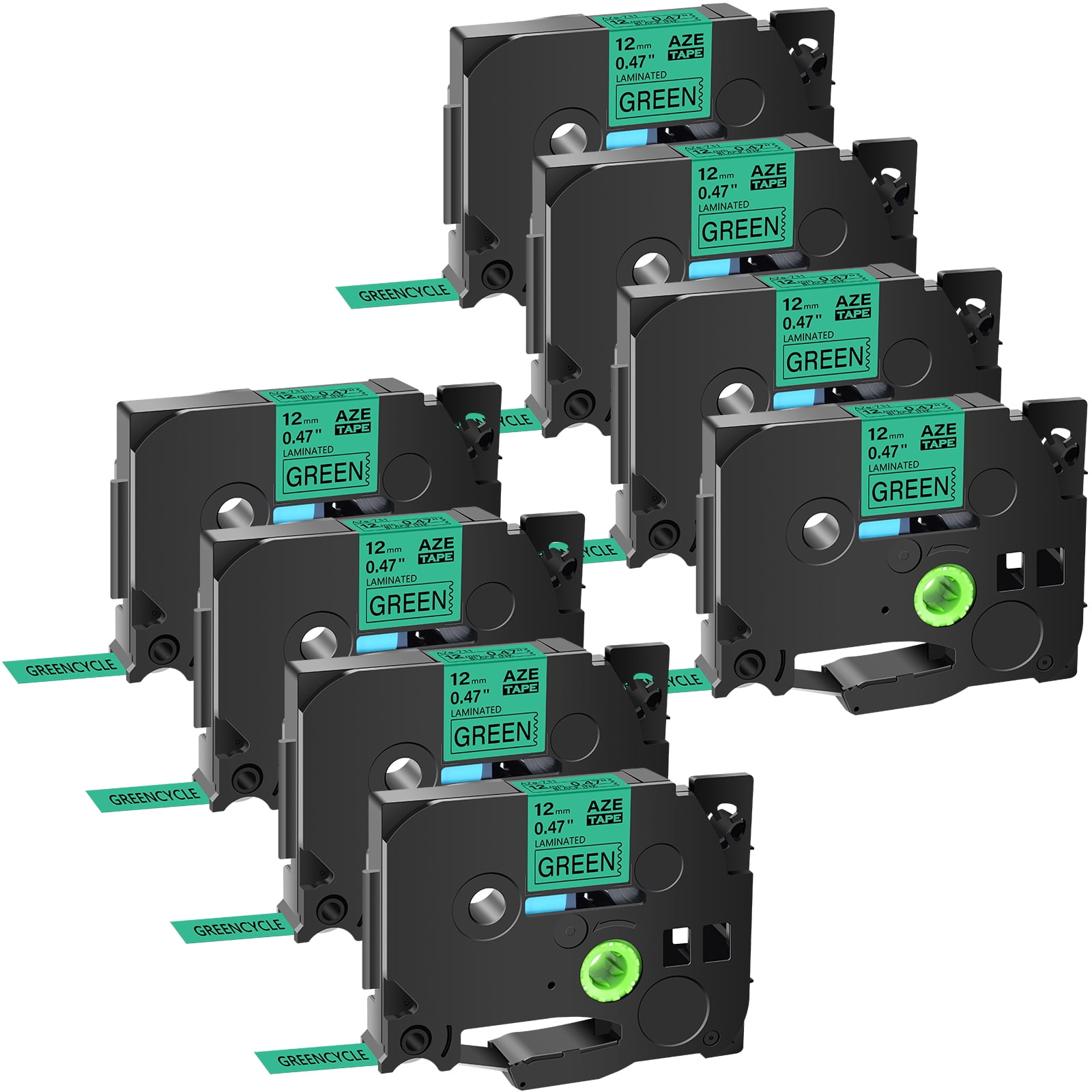 GREENCYCLE 8PK Compatible for Brother P-touch Black on Green 12mm TZ ...