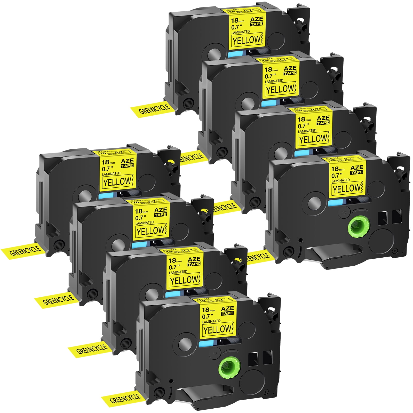 GREENCYCLE 8PK Compatible for Brother P-touch Black on Yellow 18mm TZ ...
