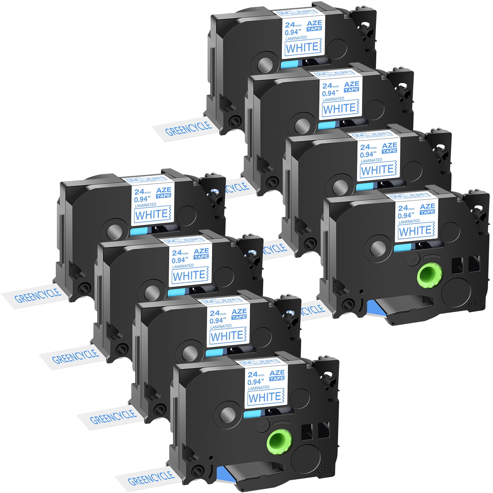 GREENCYCLE 8PK Compatible for Brother P-touch Blue on White 24mm 8m TZ ...