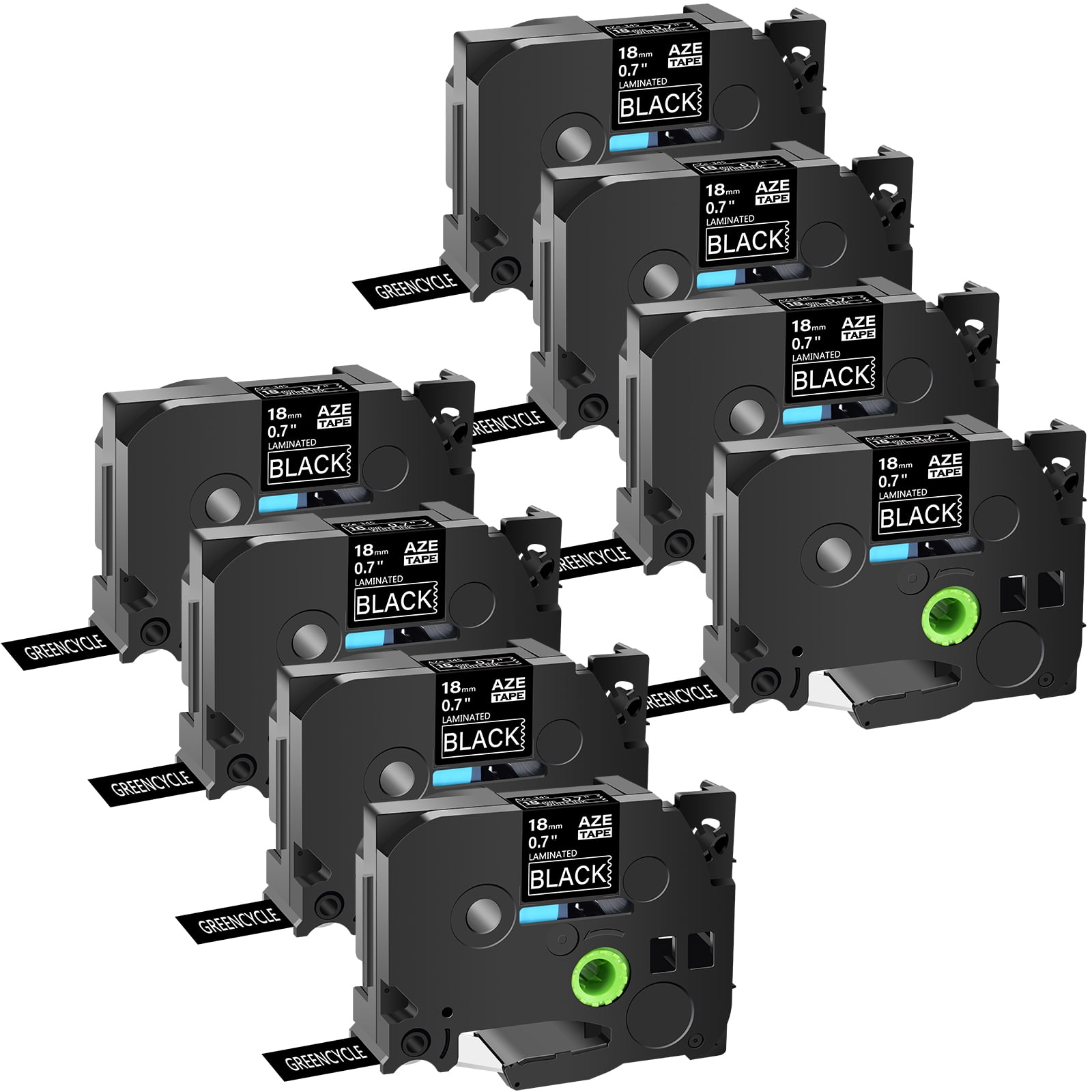 GREENCYCLE 8PK Compatible for Brother P-touch White on Black 18mm 8m TZ ...