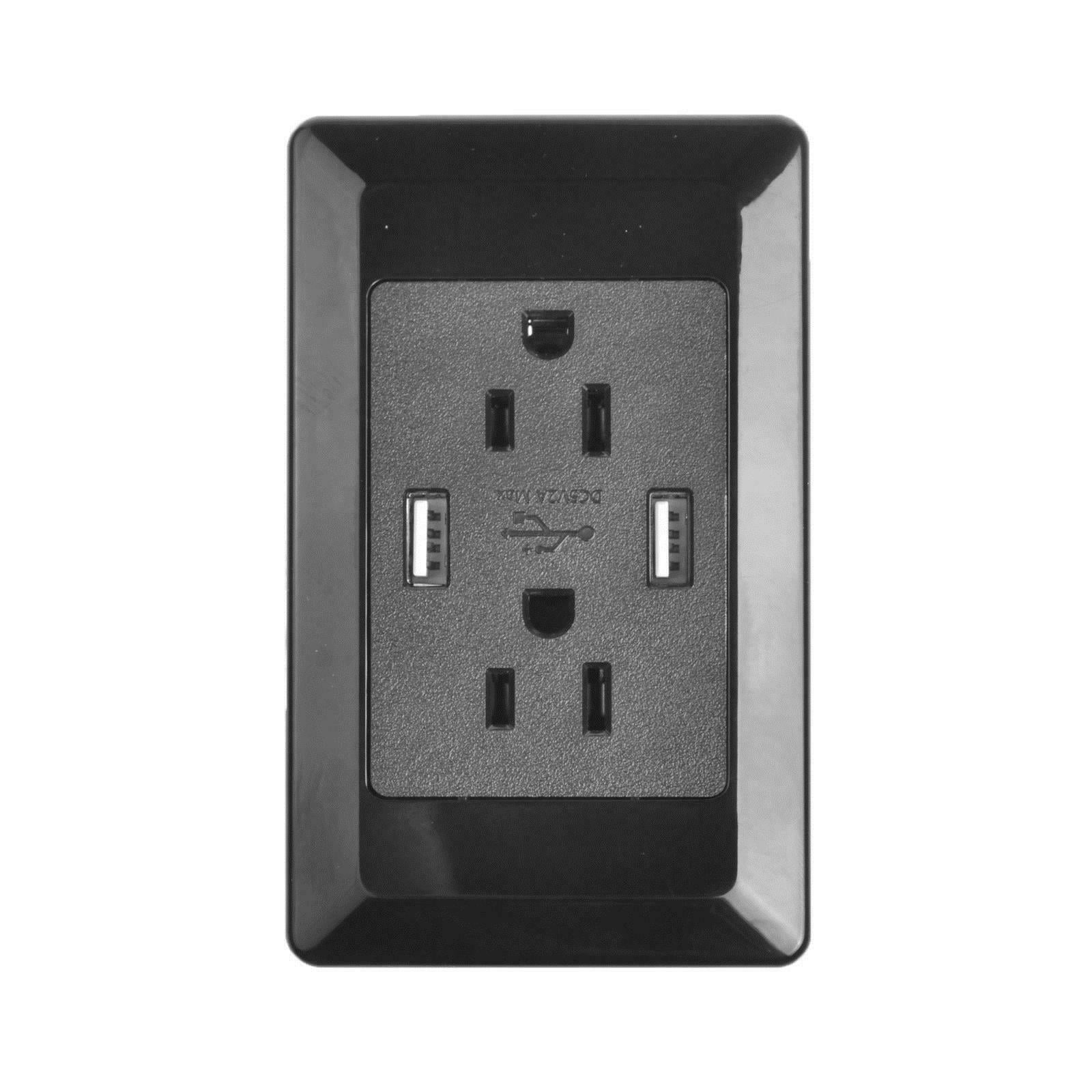 GREENCYCLE Dual USB Wall Outlet, Black Electric Wall Charger Power ...