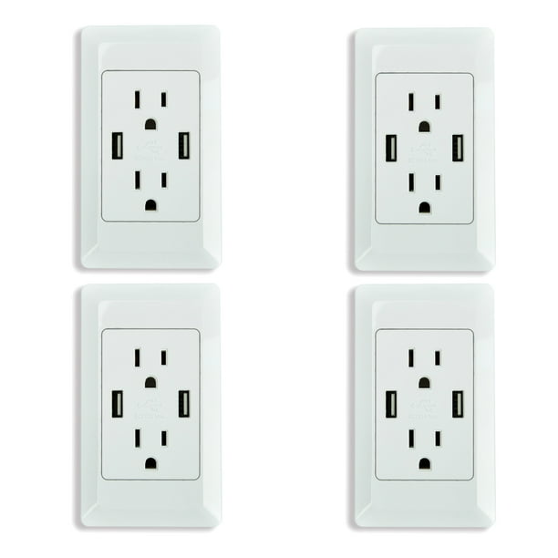 GREENCYCLE Dual USB Wall Outlet, White 2 Electrical AC Outlets Power ...