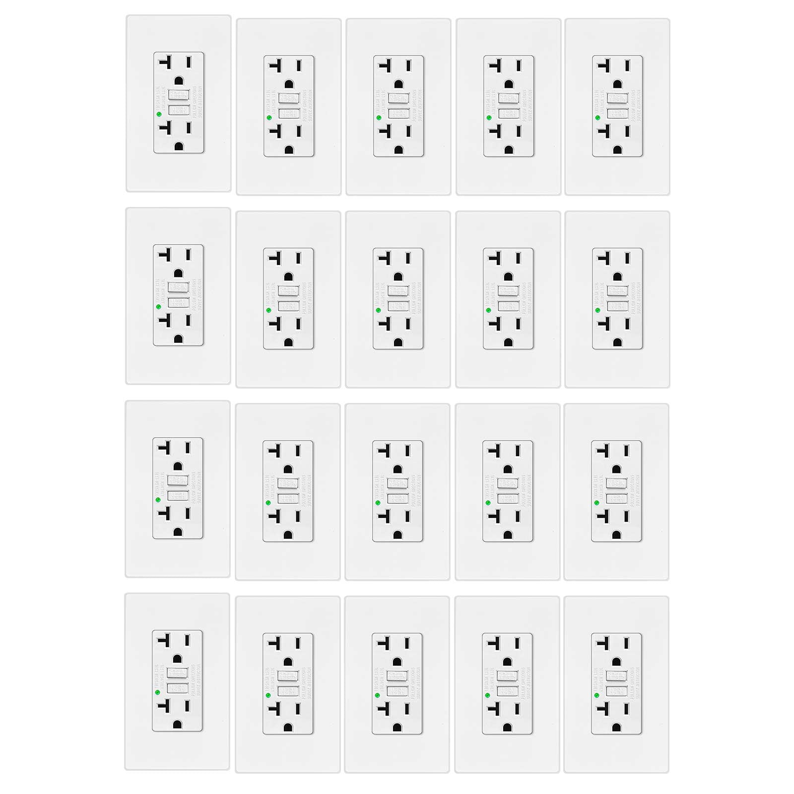 GREENCYCLE GFCI 20Amp Outlet Non-TR,20PK 20A/125V GFCI Outlets White ...