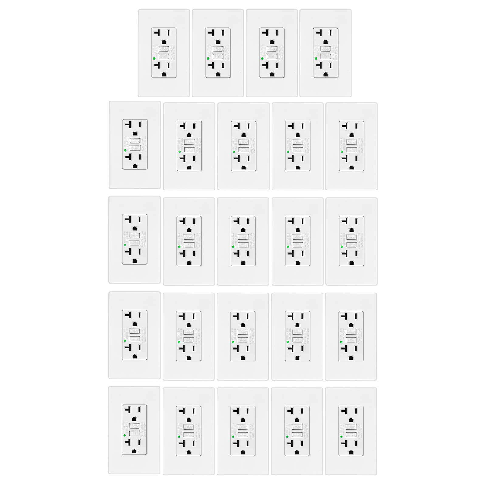 GREENCYCLE GFCI 20Amp Outlet Non-TR,24 20A/125V GFCI Outlets White ...
