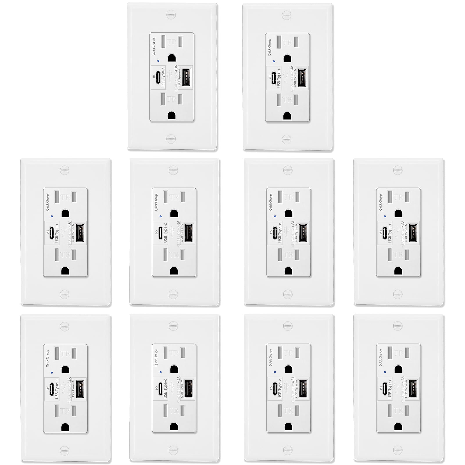 GREENCYCLE Smart 4.8A Quick Charge USB Outlets Receptacles, 15 Amp Type ...