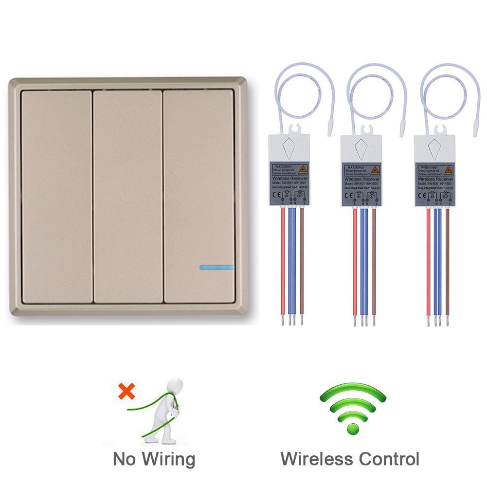 GREENCYCLE Smart Wireless Wall Light Switch, 1PK 3-gang Wireless Switch ...