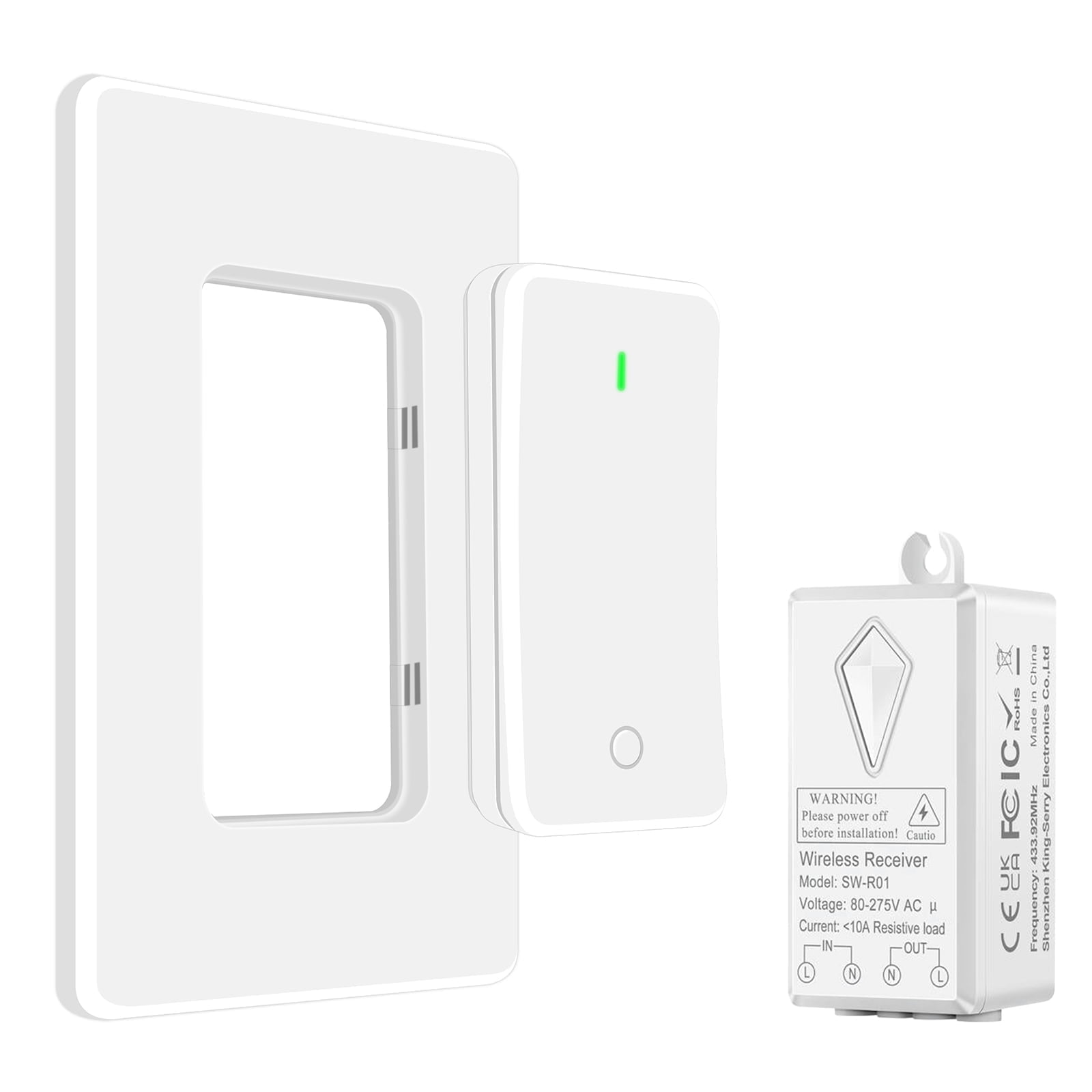 GREENCYCLE Wireless Light Switch and Receiver Kit, Wireless Remote ...