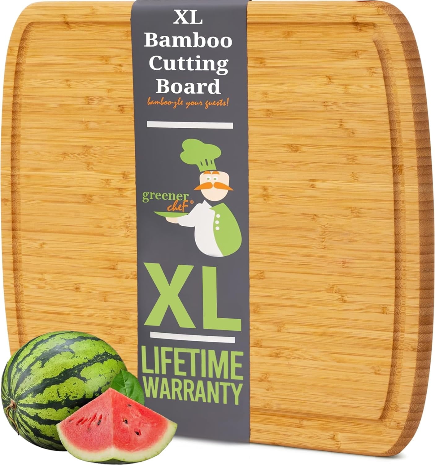 GREENER CHEF 18 Inch Extra Large Bamboo Cutting Board with Lifetime Replacements - Wood XL ...