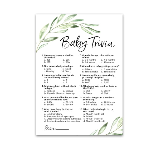 Inscape Creations Greenery Baby Shower Game Pack of 25 Baby Trivia ...