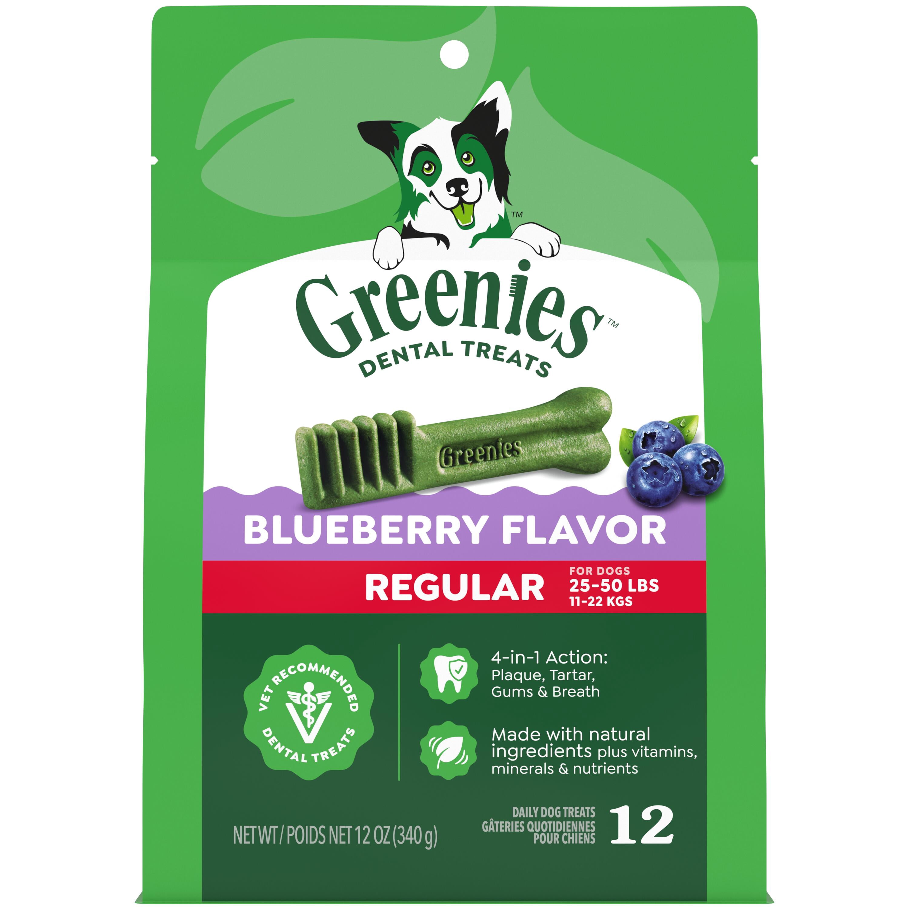 Greenies Regular Chews Blueberry Flavor Dental Treats for Dogs, 12 oz ...