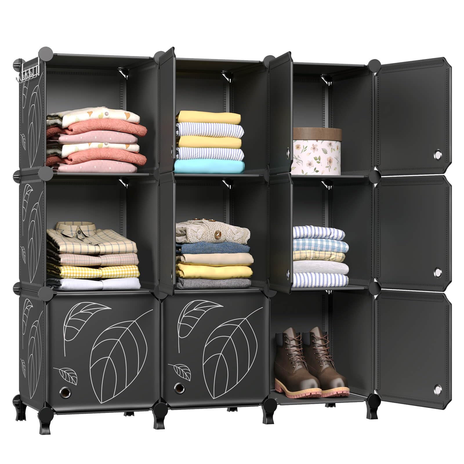 GREENSTELL Closet Organizer, 9 Cube Storage Organizer with Doors ...