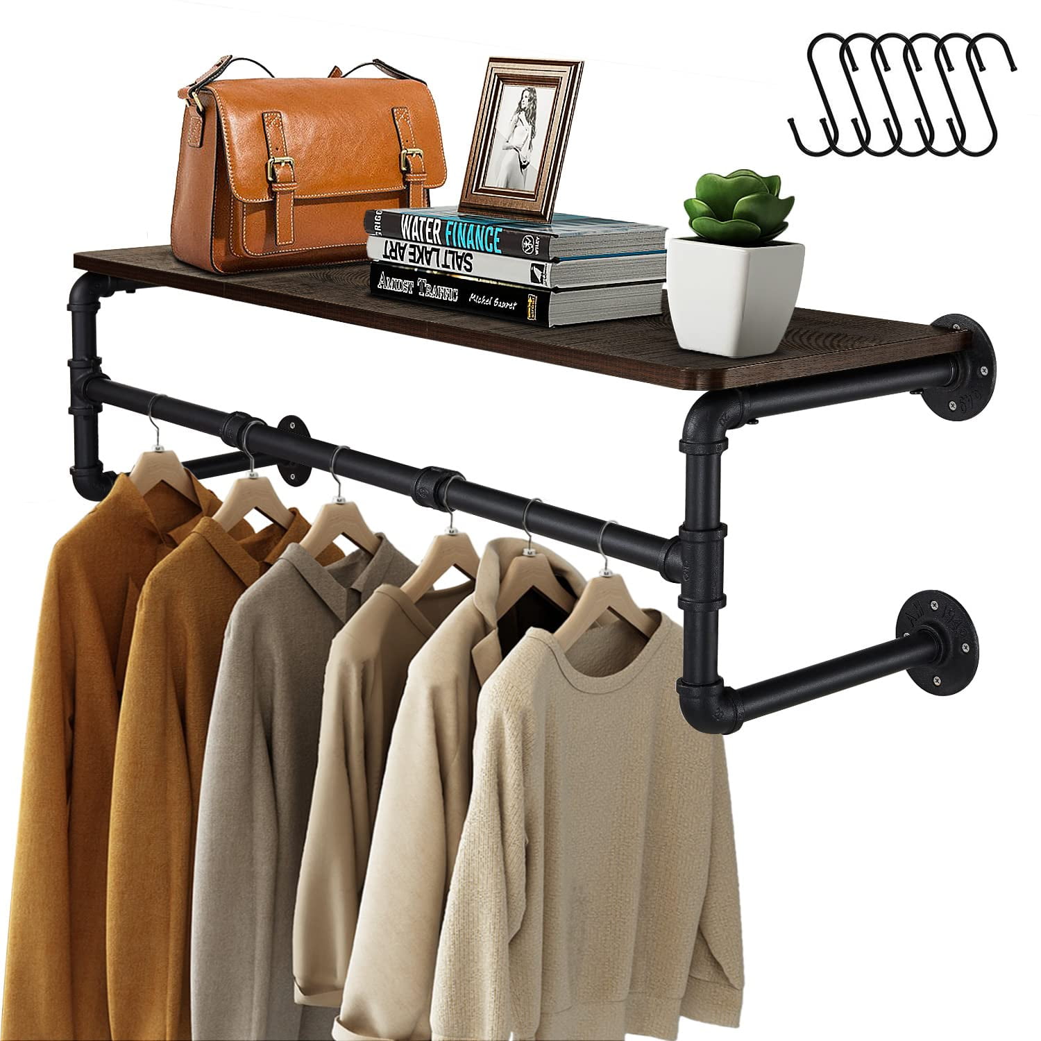 GREENSTELL Clothes Rack with Top Shelf, 41in Industrial Wall Mounted ...