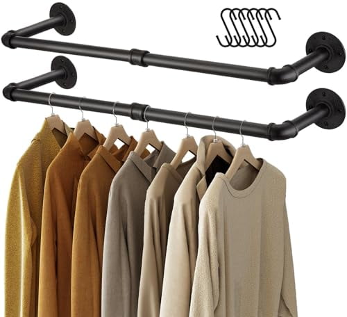 GREENSTELL Clothes Rack Wall Mounted, 36.2 Inch Industrial Pipe ...