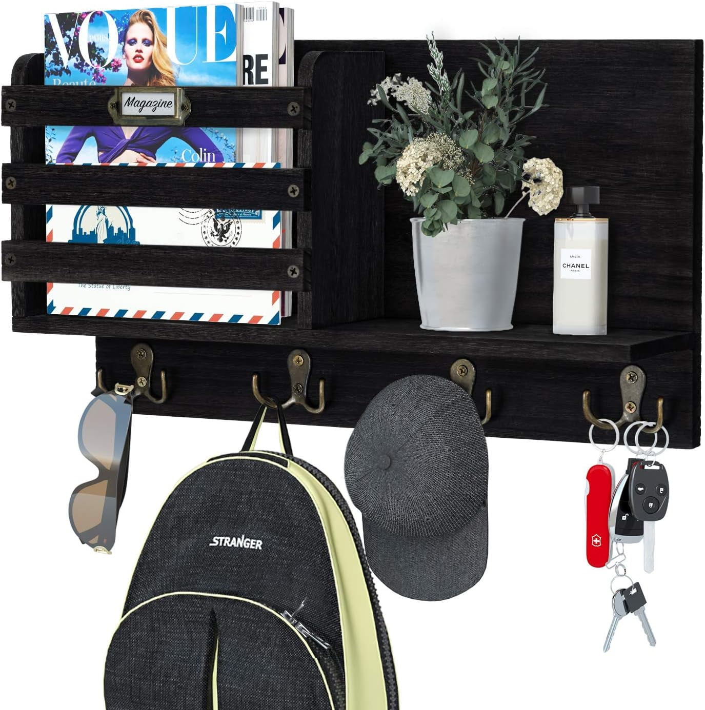 GREENSTELL Mail Sorter Organizer, Large Size Wood Key Holder Organizer ...