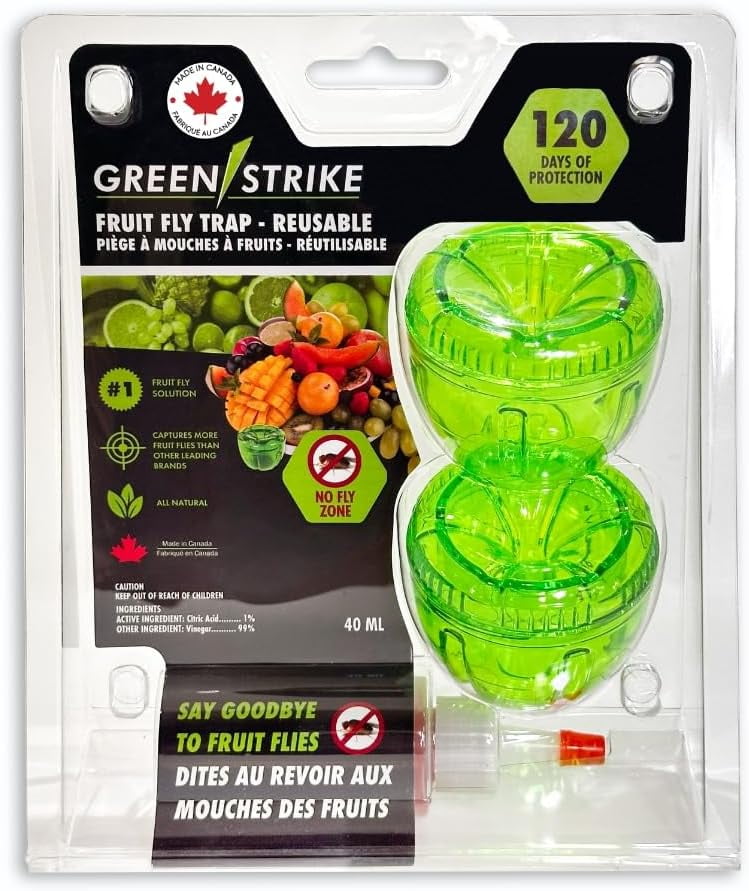 GREENSTRIKE 2-Pack Fruit Fly Traps for Indoors use. 120 Days Solution ...