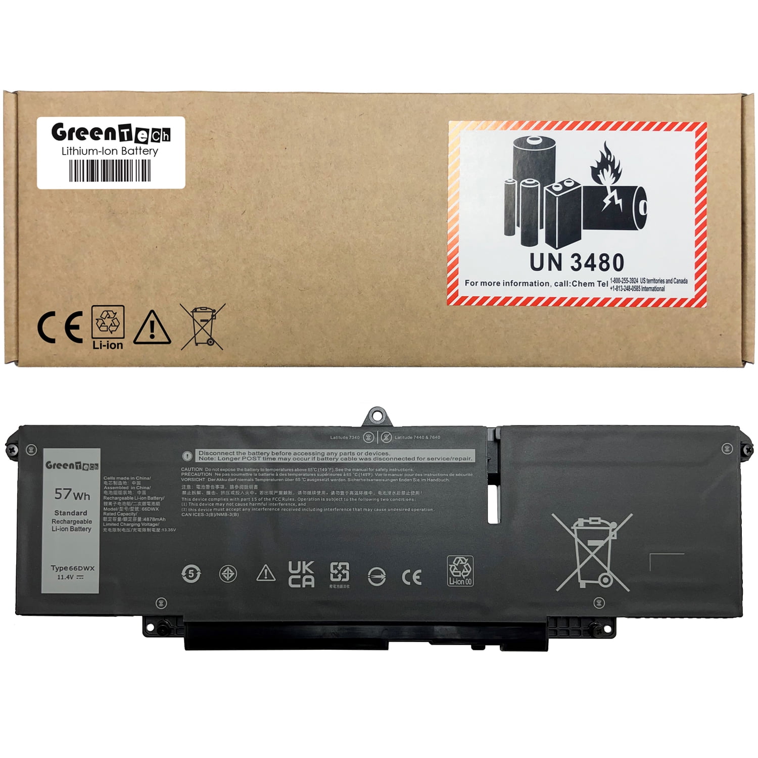 GREENTECH 66DWX BATTERY FOR DELL LATITUDE 7340 7440 7640 11.4V 57WHR ...