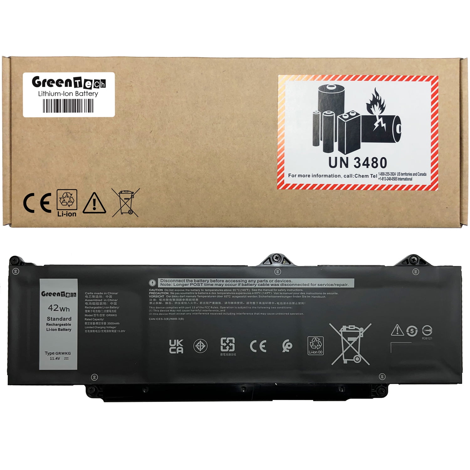 GREENTECH GRWKG BATTERY FOR DELL LATITUDE 3340 3440 3540 5340 PRECISION ...