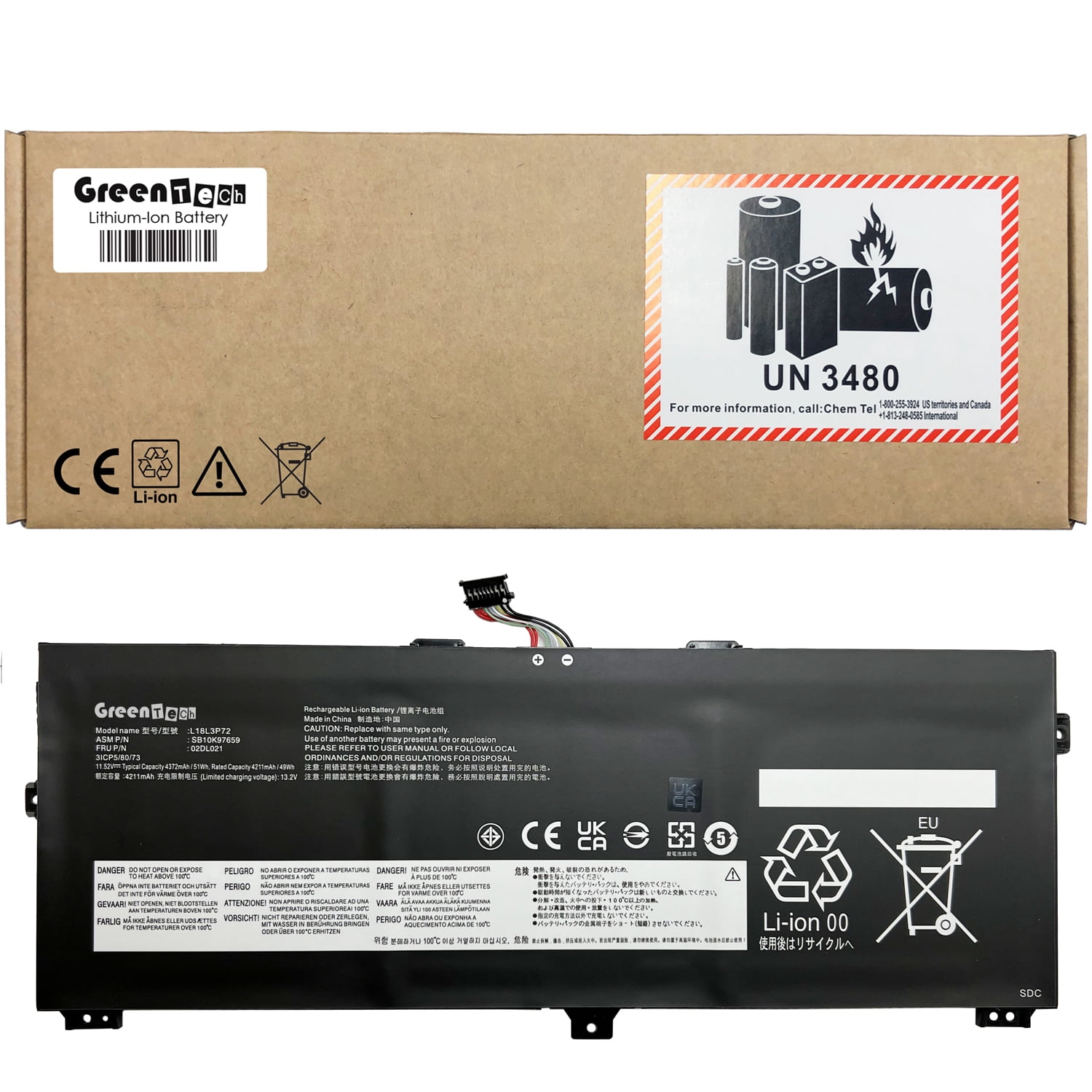 GREENTECH L18L3P72 02DL021 BATTERY FOR LENOVO YOGA X390 11.52V 51WHR ...