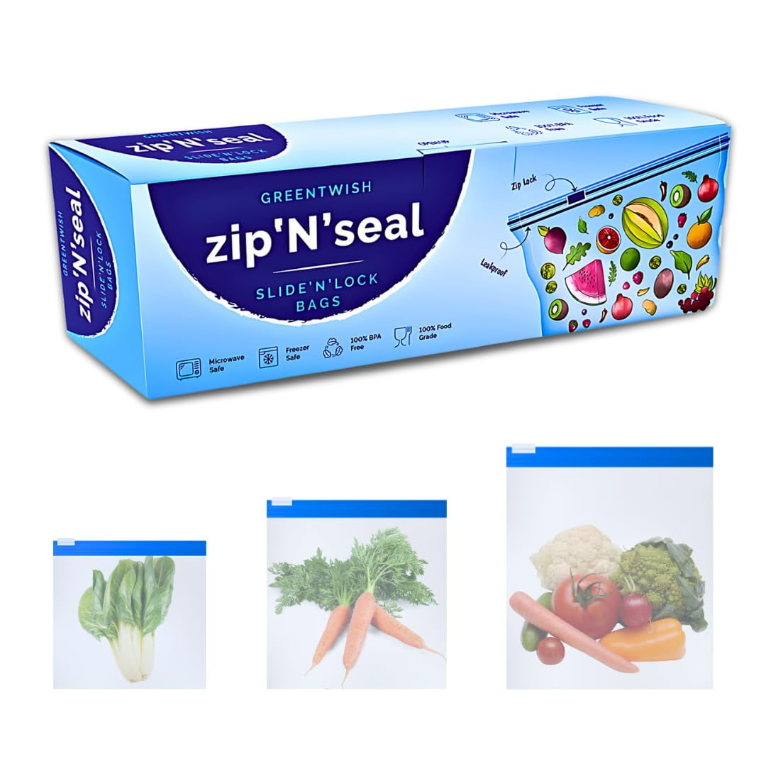 GREENTWISH Zip N Seal Slider Zip Lock Bags Food Vegetable Fridge ...
