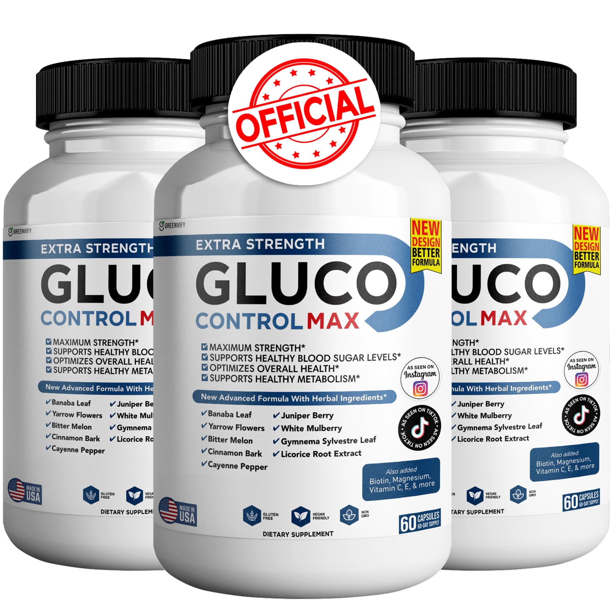 GreenVify Gluco Control Max All Natural Formula, 3 Pack, 180 Capsules - Walmart.com
