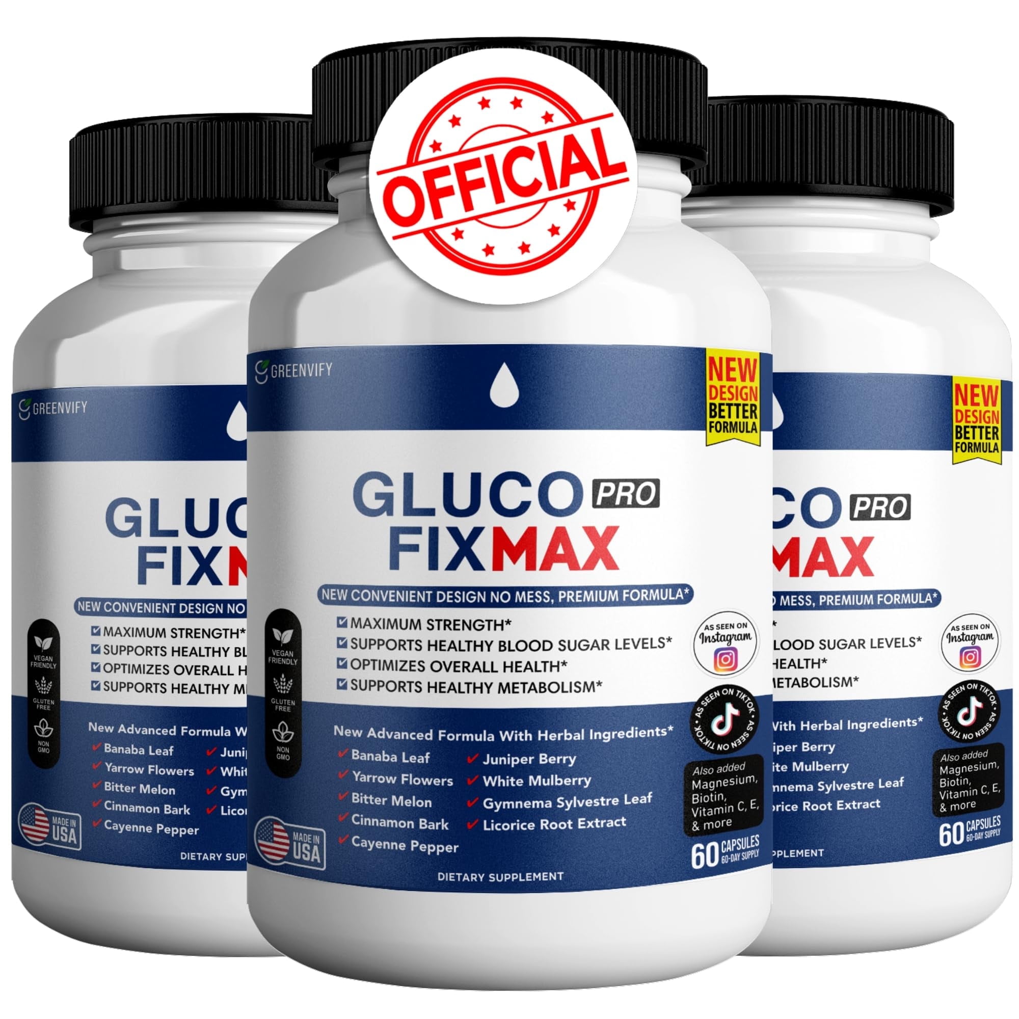 GreenVify Gluco Pro Fix Max 60 Count (Pack of 3), All Natural Formula ...