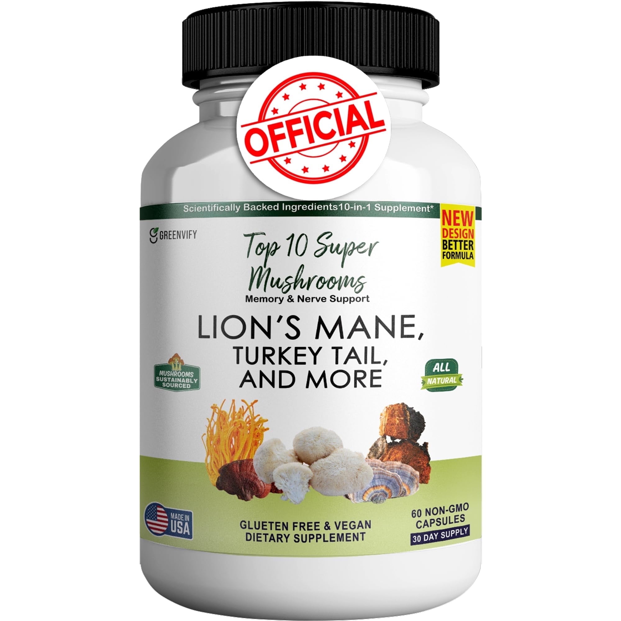 GREENVIFY Mushrooms Lion's Mane Brain Health Support Supplement, 60 Count - Walmart.com