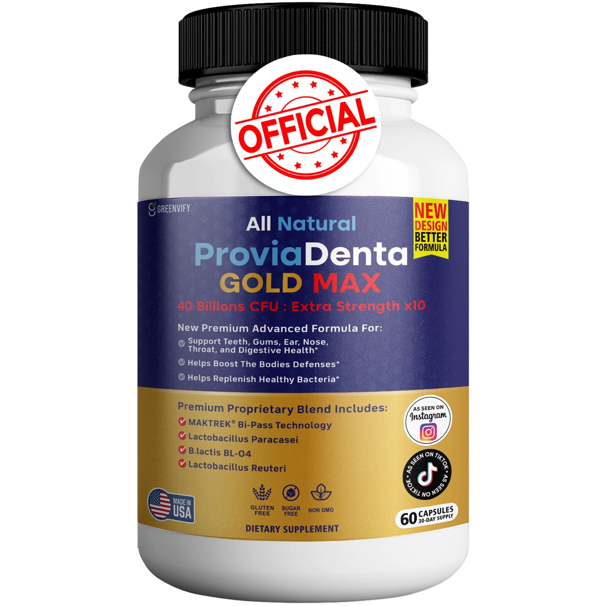 GreenVify ProviaDenta Gold Max Oral Probiotic Supplement, 60 Capsules ...