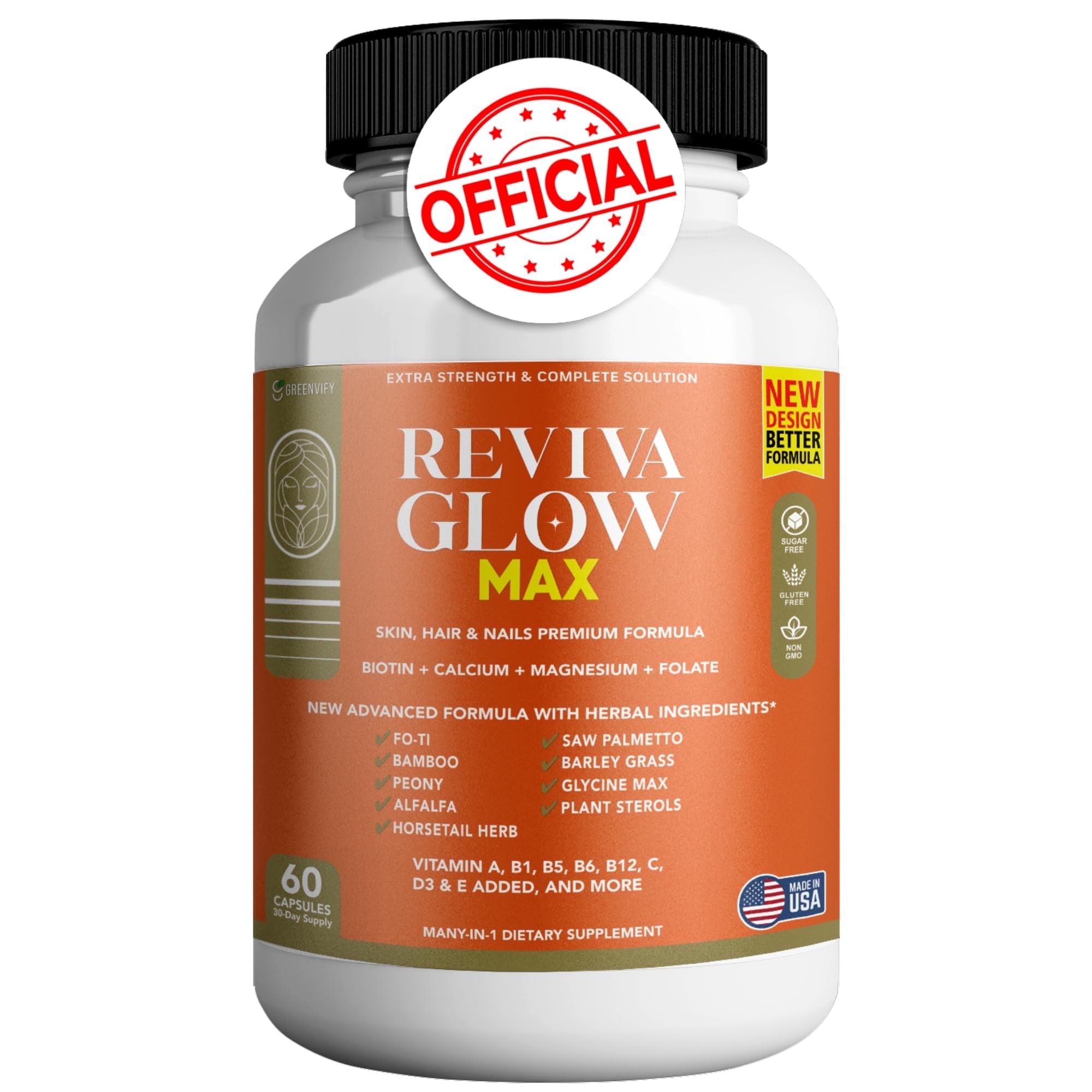 GreenVify Reviva Glow Max Hair, Skin & Nails Support Supplement, 60 ...