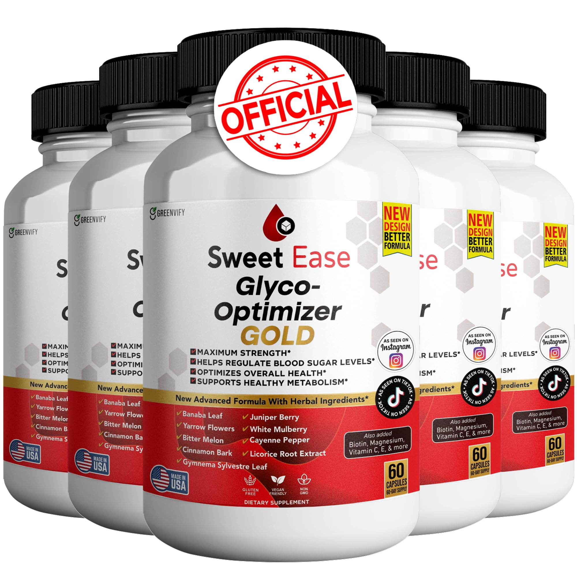 GREENVIFY Sweet Ease Glyco Optimizer GOLD All Natural Formula to Maintain Healthy Levels ...