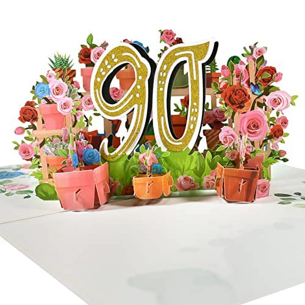 GREETING ART 90th Birthday .. Pop Up Card,Happy 90th .. Birthday Card,Flower Birthday Card ...