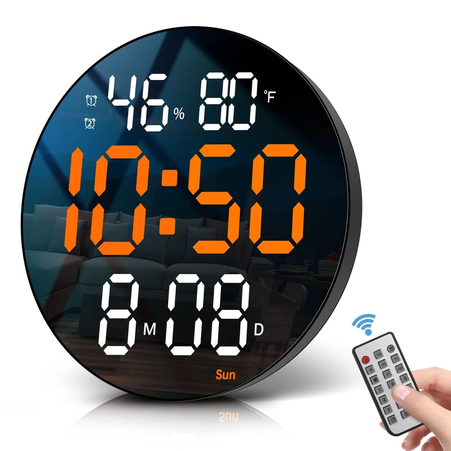 GREEVA Digital Round Wall Clock with Large Display LED Desk Clock with ...