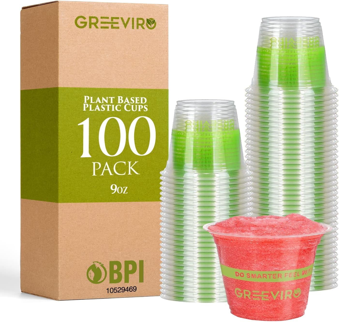 GREEVIRO Compostable Clear Plastic Cups, Reusable & Disposable, 9 Oz ...