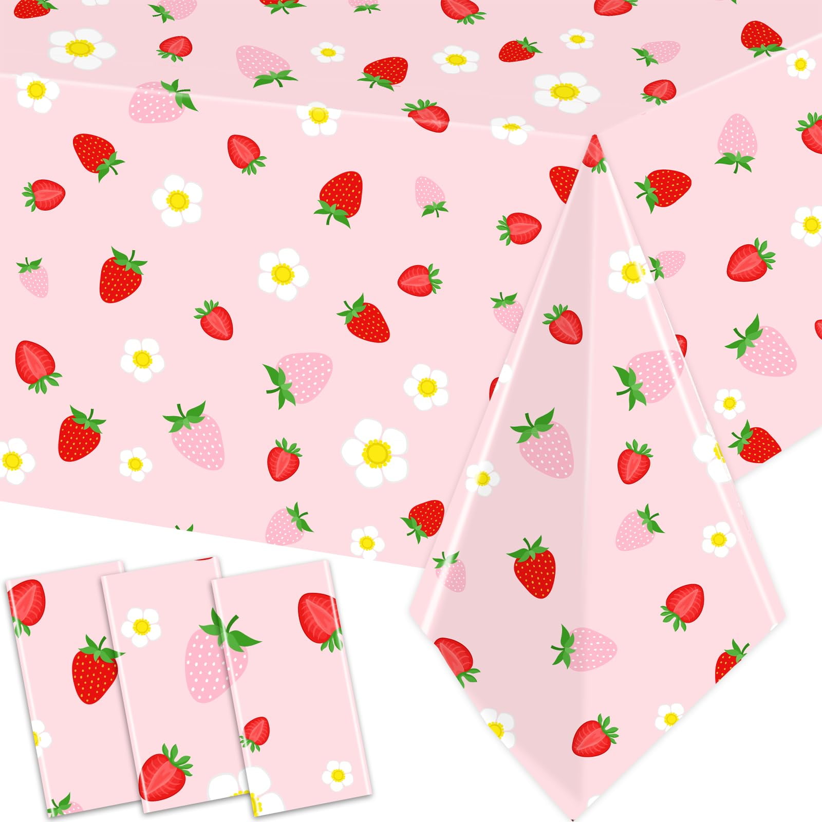 GREHUMOR 3 Pack Strawberry DHF10 Tablecloth Strawberry Birthday ...