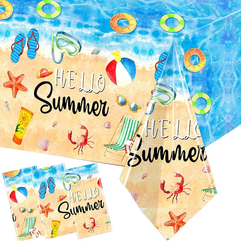 GREHUMOR Hello Summer Tablecloths Hawaiian Beach Party Table Cover 3Pcs ...