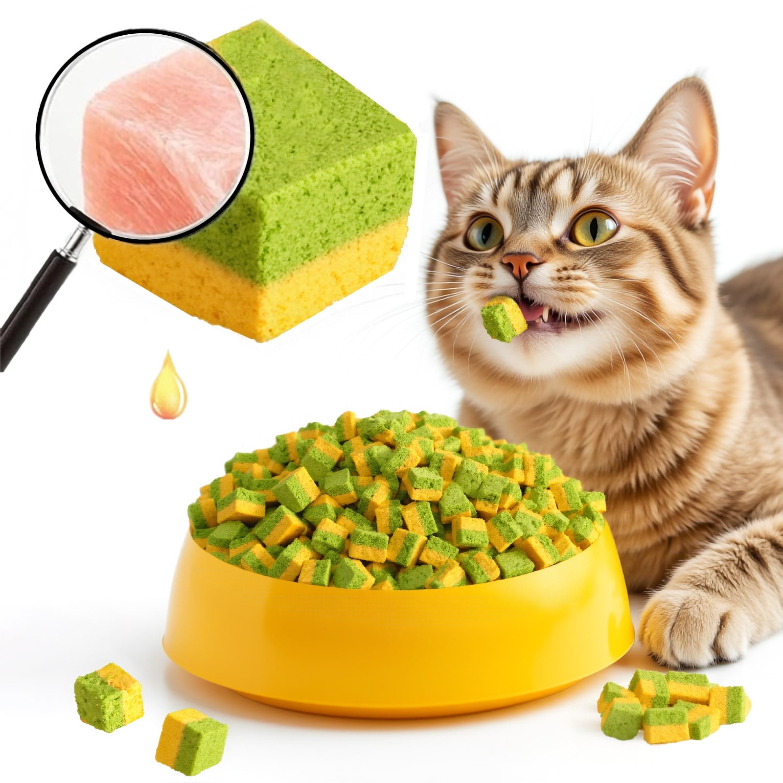 GREMBEB Cat Toy Grass Treats Freeze Dried 2 in 1 100g Fish Oil Chicken ...