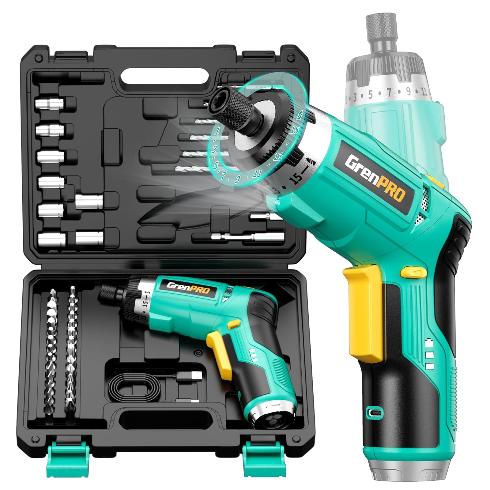 GRENPRO Electric Screwdriver Set Rechargeable, 3.6V Cordless ...