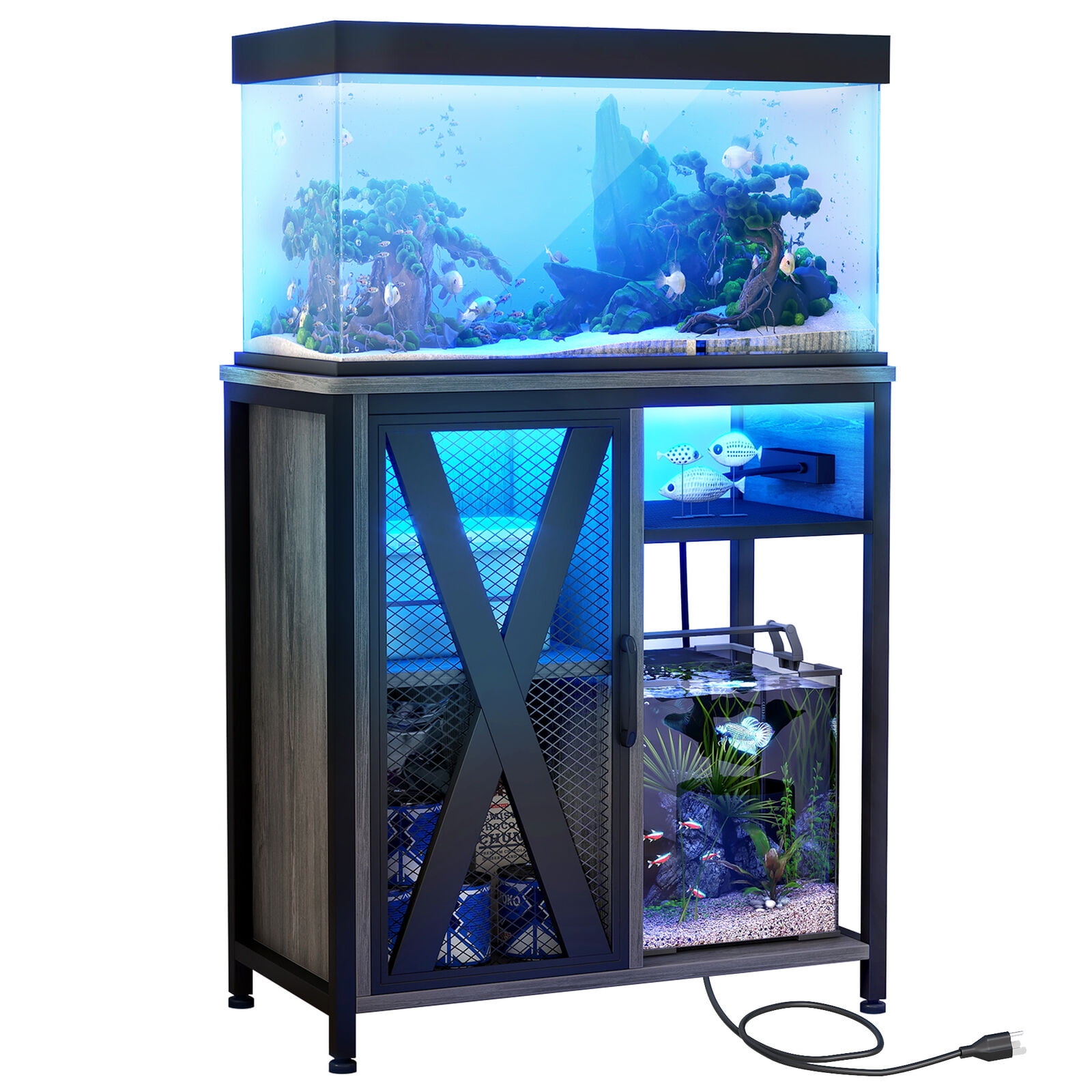 GREOKL 20-29 Gallon Fish Tank Stand w/Power Strip & LED Light Heavy ...