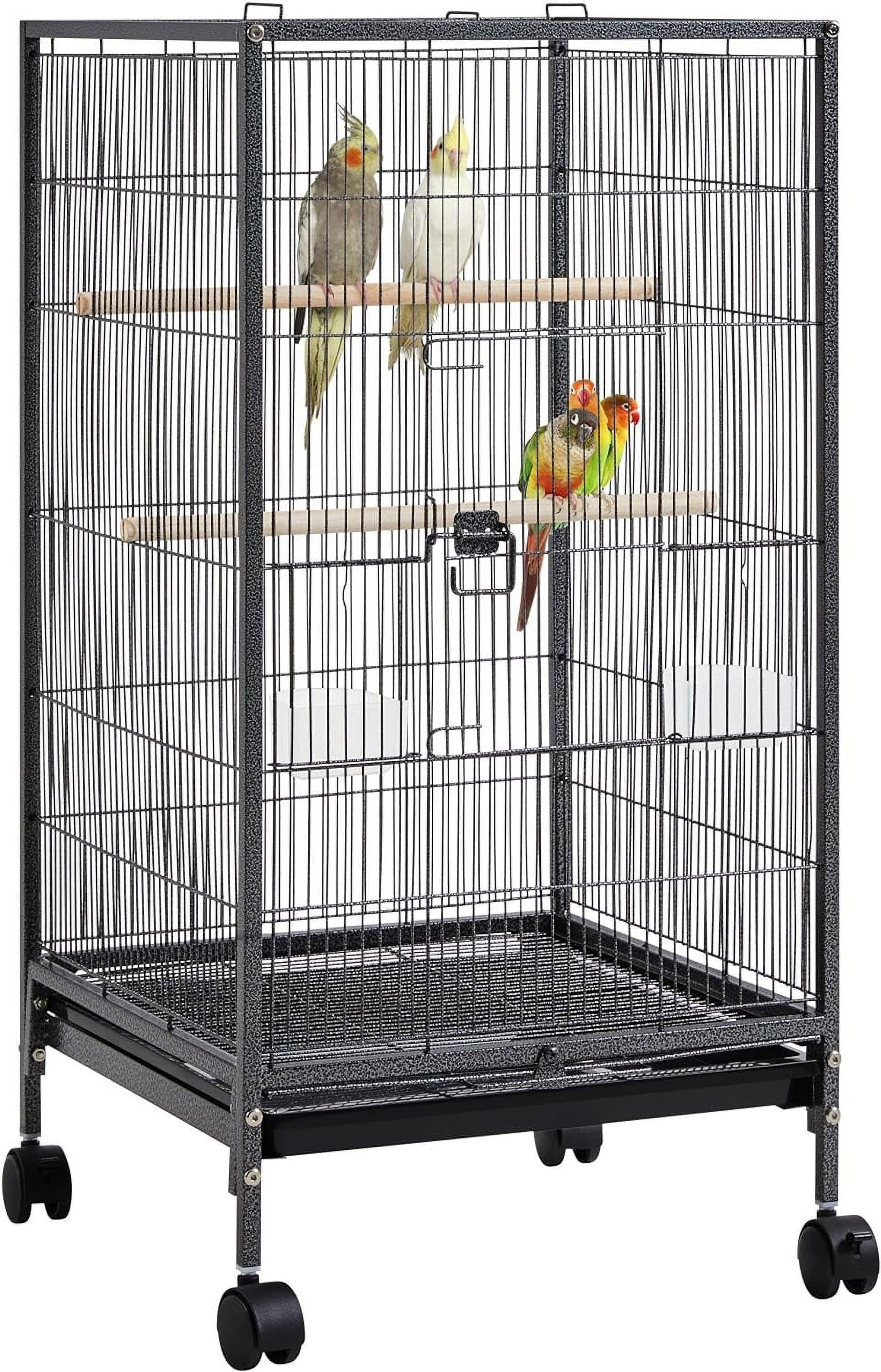 GREOKL 40 Inch Wrought Iron Bird Cage Open-Top Parrot Cage with Rolling ...