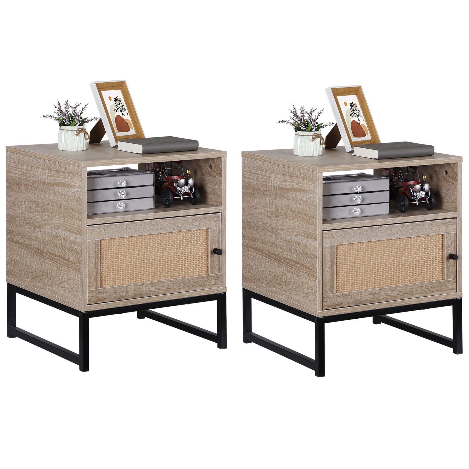 GREOKL Exquisitely Crafted Rustic - Chic Rattan Nightstand Duo Solid ...