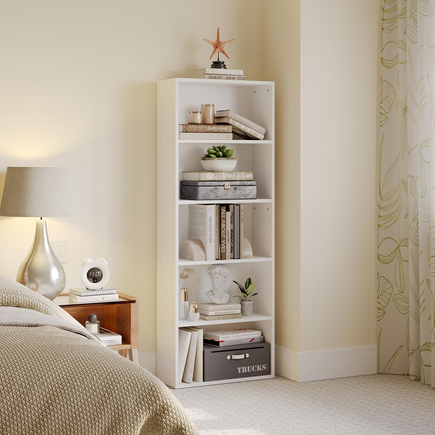 GREOKL Narrow Bookshelf, 5-Tier Open Bookcase, Storage Shelves, Display ...