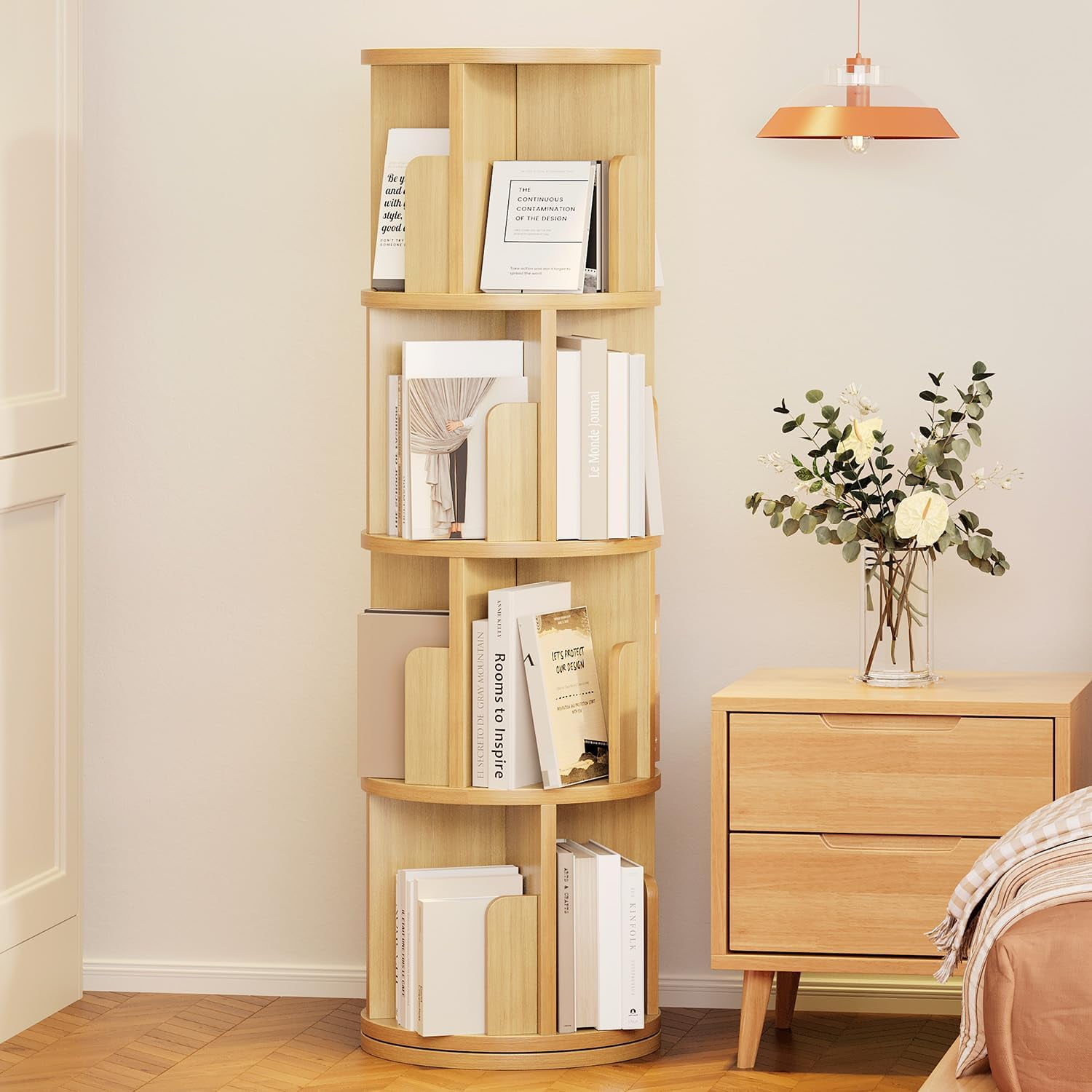 GREOKL Rotating Bookshelf, 360 Display 2 Tier, Small Corner Bookshelf ...