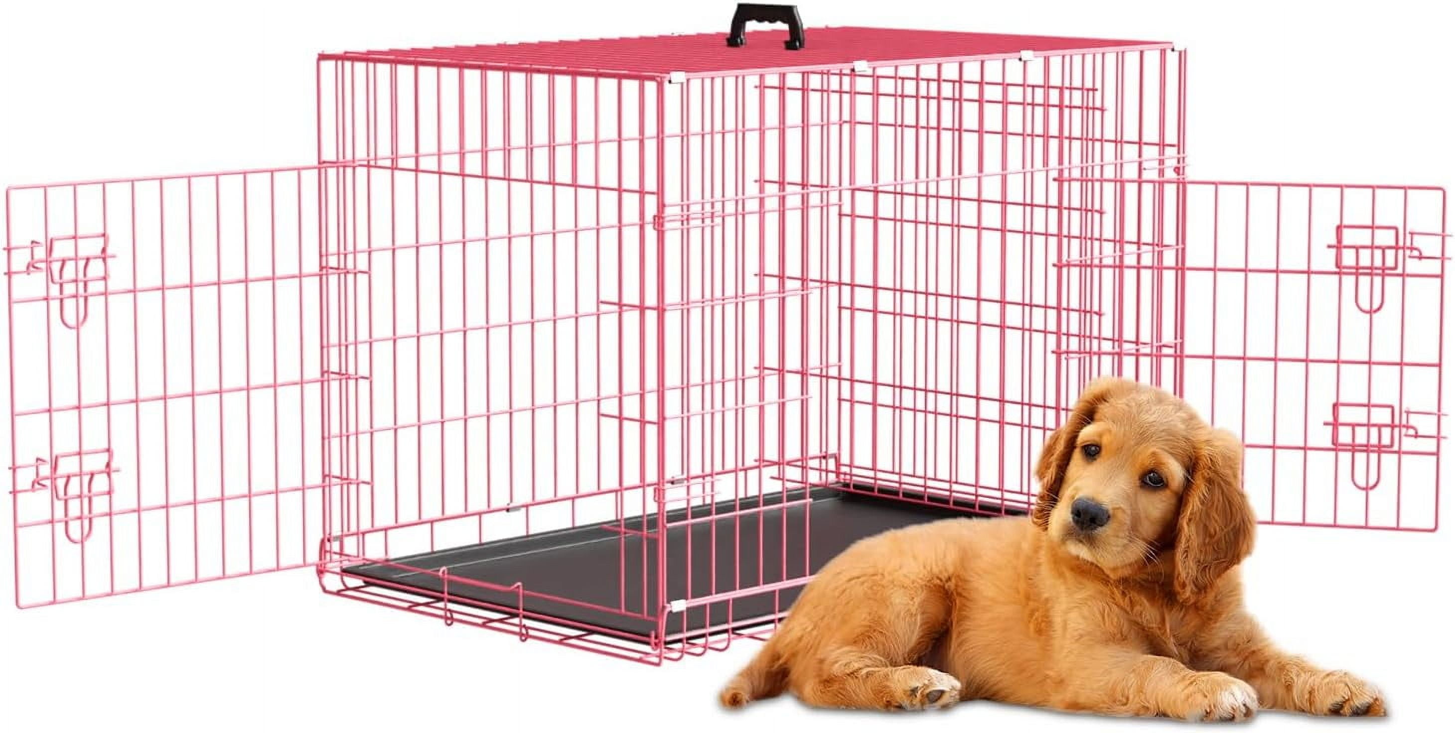 GREOKL Versatile & Durable Double Door Folding Metal Dog Crate Includes ...