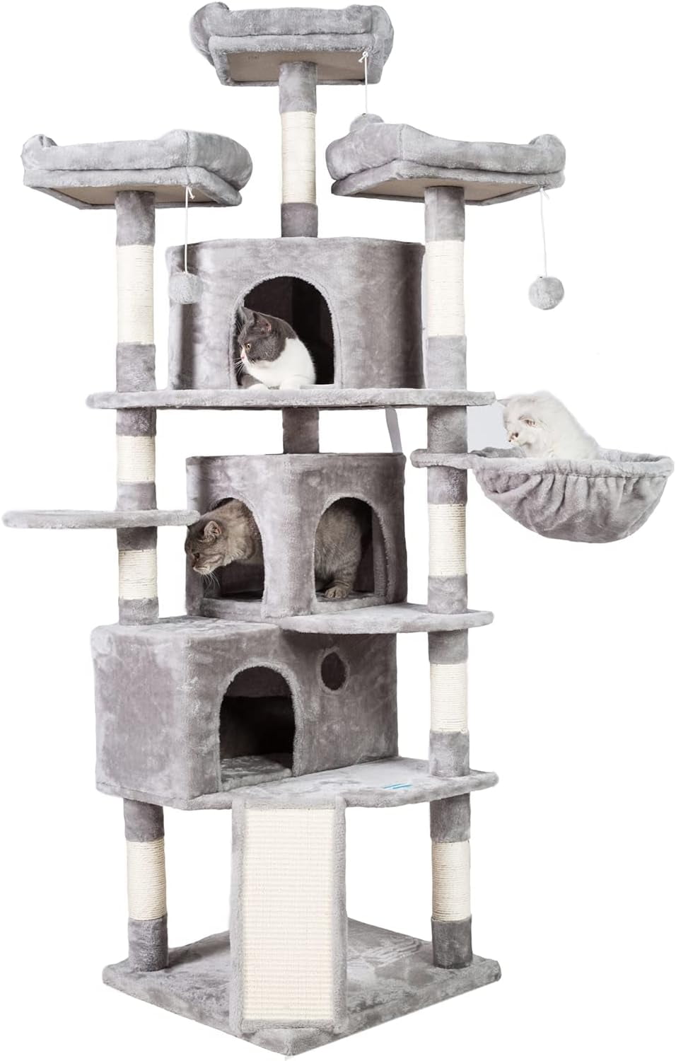 GREOKL XL Size Cat Tree, 73.4 inch Cat Tower with 3 Caves, 3 Cozy ...