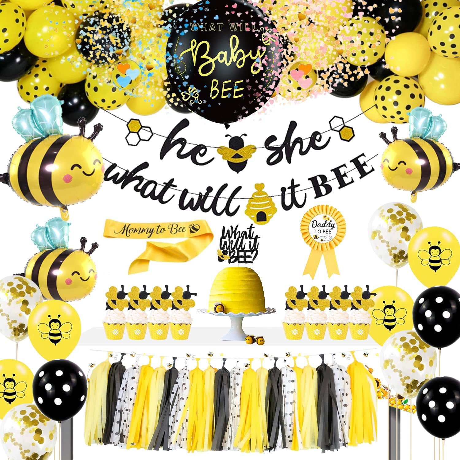 GREPARPY What Will It Bee Gender Reveal Party Bumble Bee Baby Shower Decorations Include Banner ...