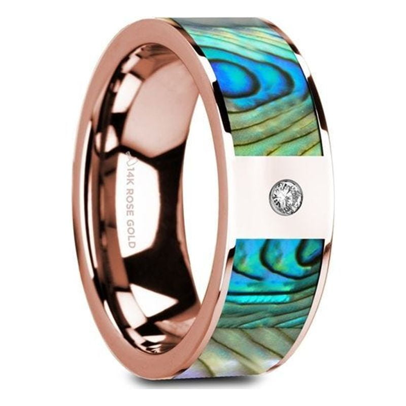 GRETAL Flat 14K Rose Gold with Mother of Pearl Inlay & White Diamond ...