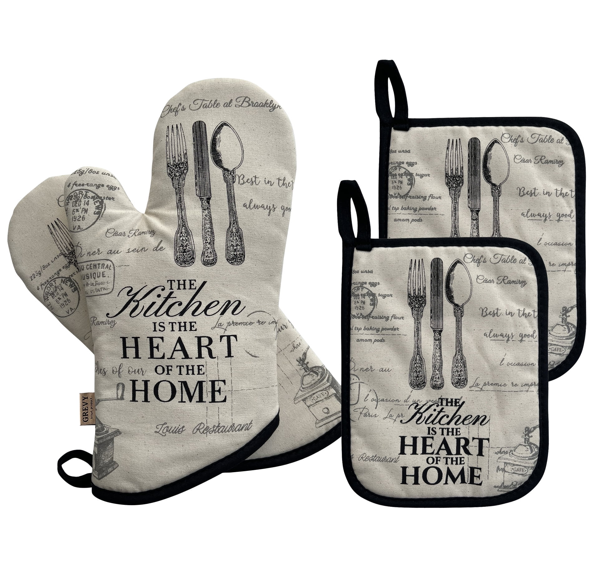 GREVY Quilted Cotton Oven Mitts and Pot Holders Set of 4 with Pockets ...