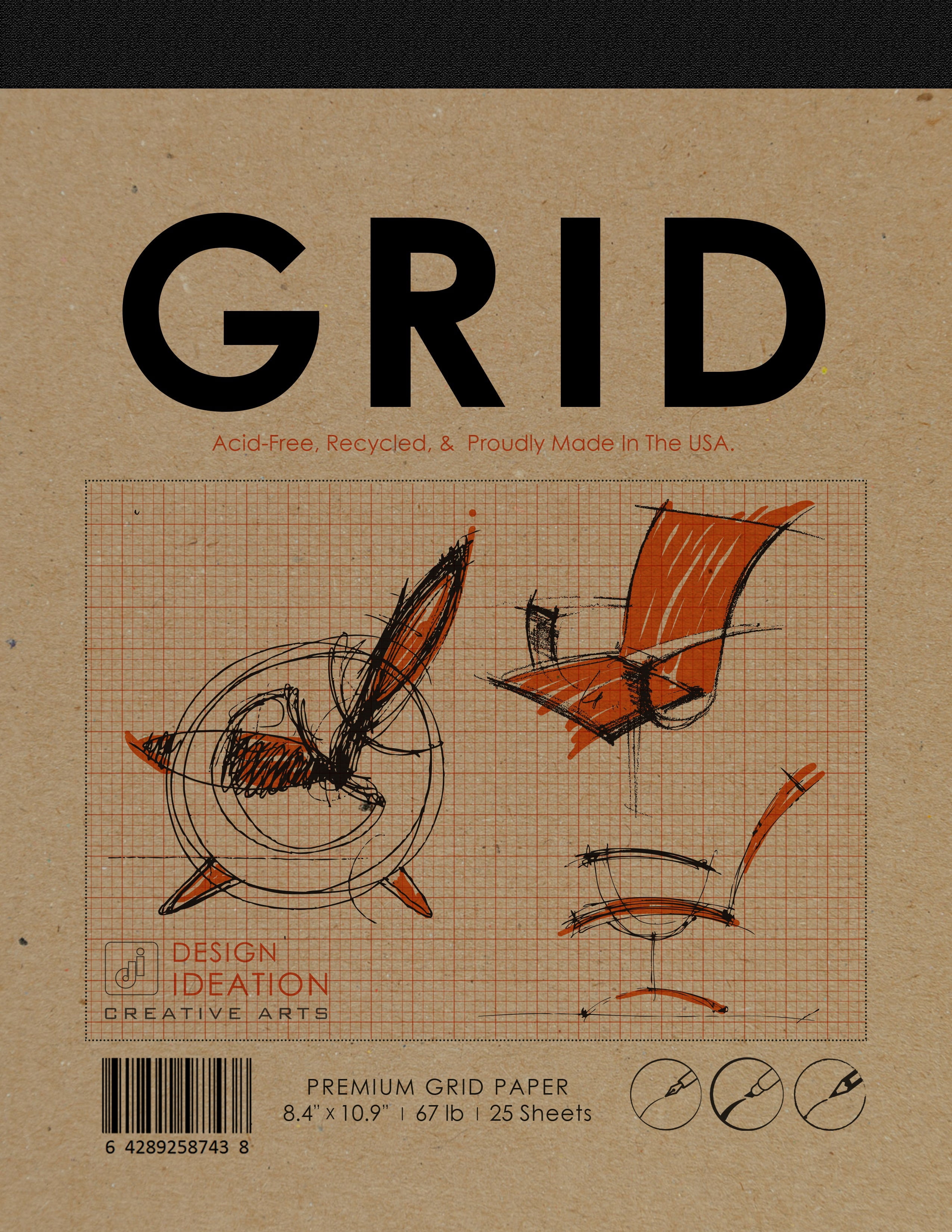 GRID PAD : Removable Sheet. Multi-Media. ORANGE GRID (8.5" x 11 ...