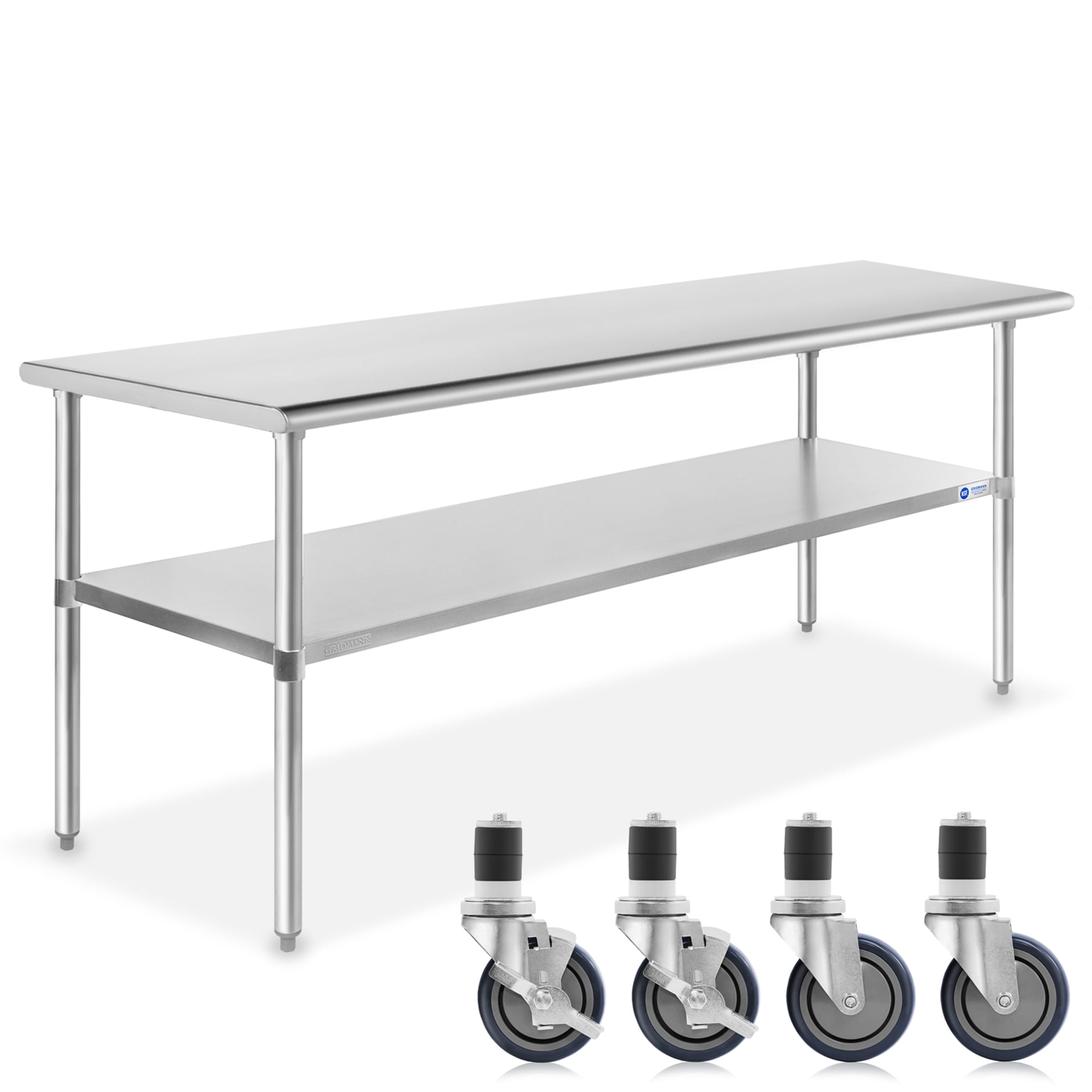 GRIDMANN 72-inch Long Metal Utility NSF Work Table, Stainless Steel ...
