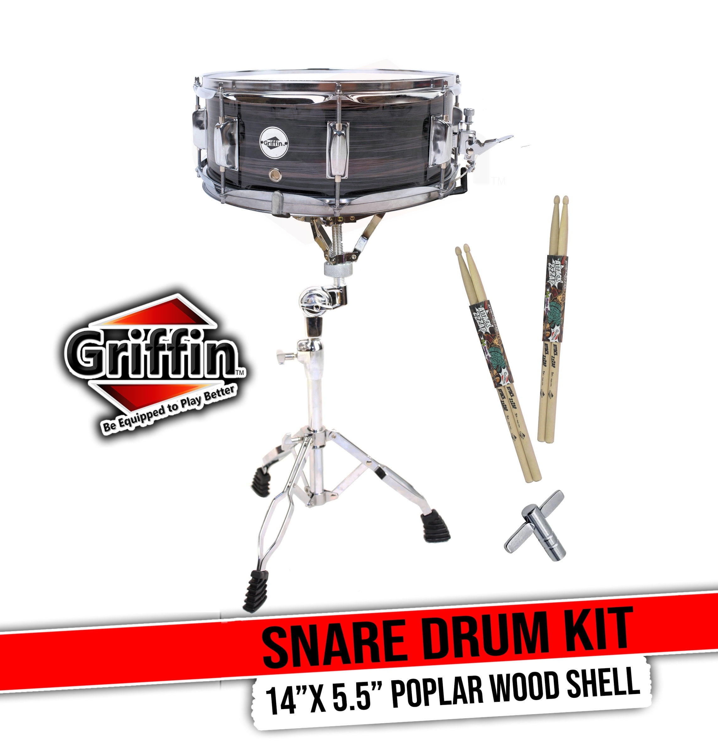 GRIFFIN Snare Drum Kit with Snare Stand, 2 Pairs of Maple Drum Sticks ...